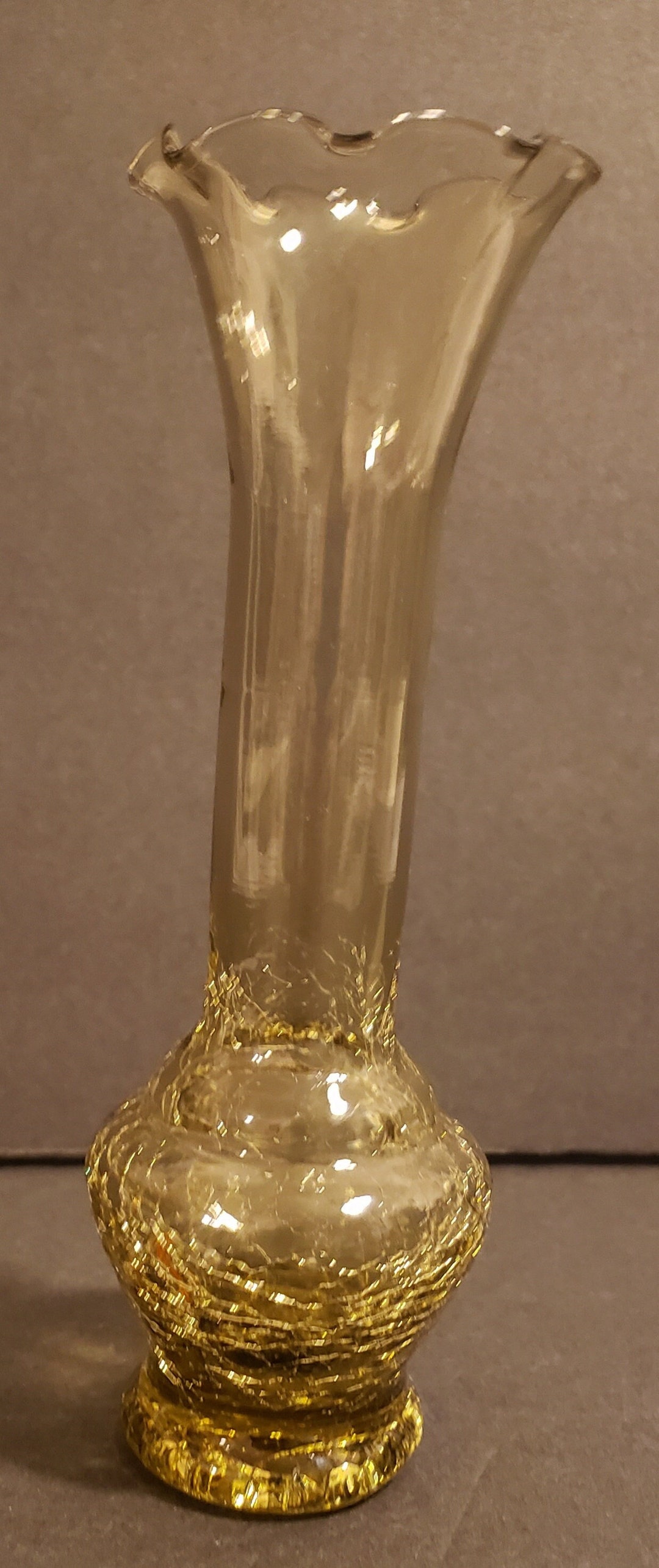 Mini Crackle Glass Brown and Yellow Vase - Etsy