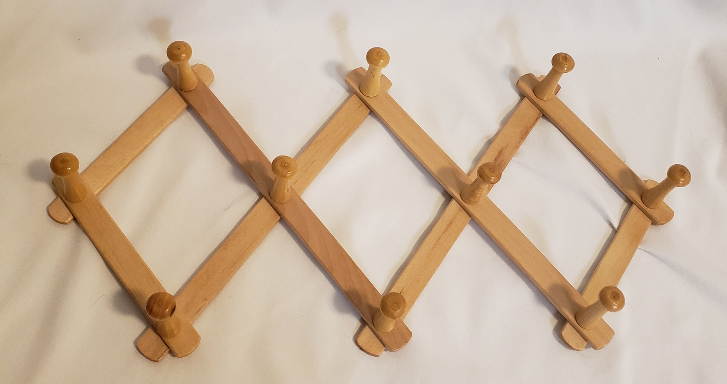 Vintage Wooden Accordion Wall Rack With Pegs Expandable Light - Etsy