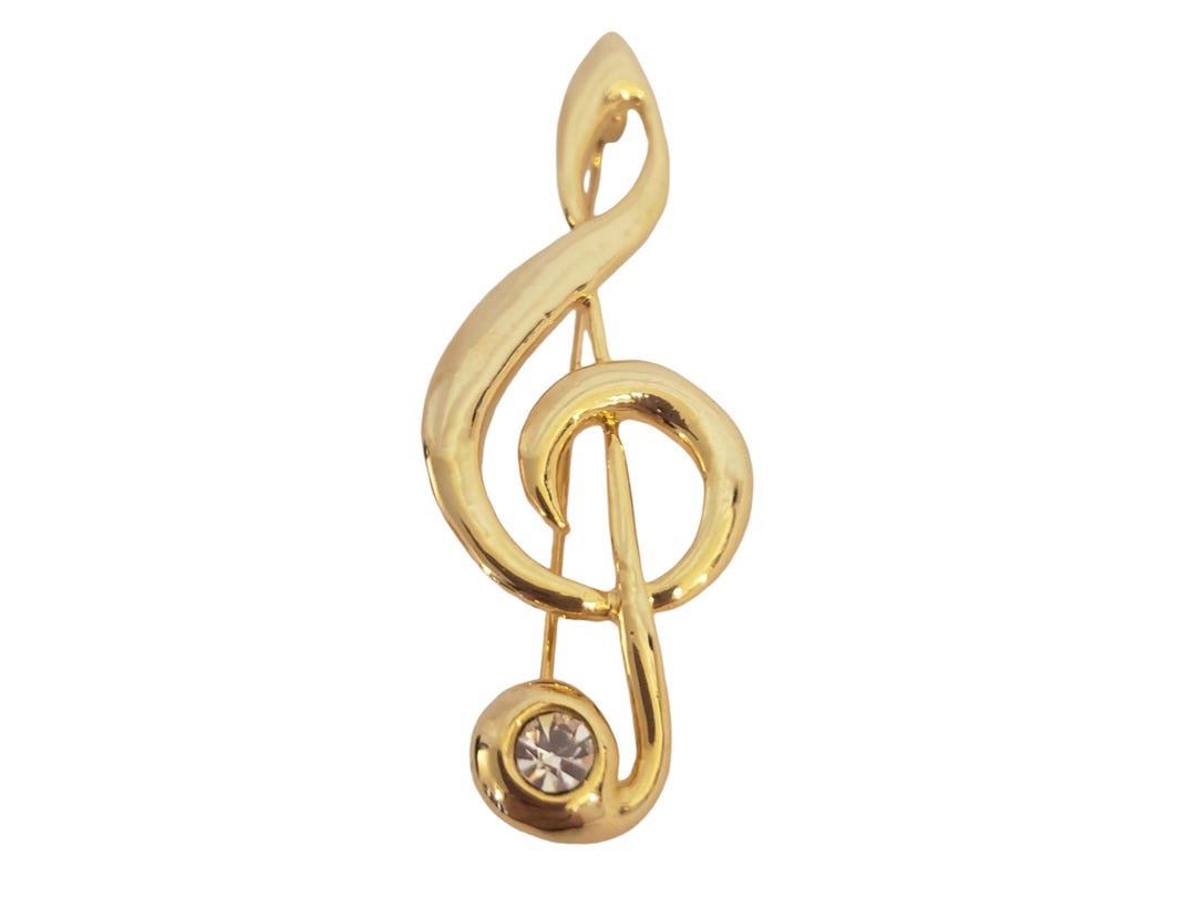 Gold Toned Musical Note Pin Brooch With a Clear Rhinestone - Etsy