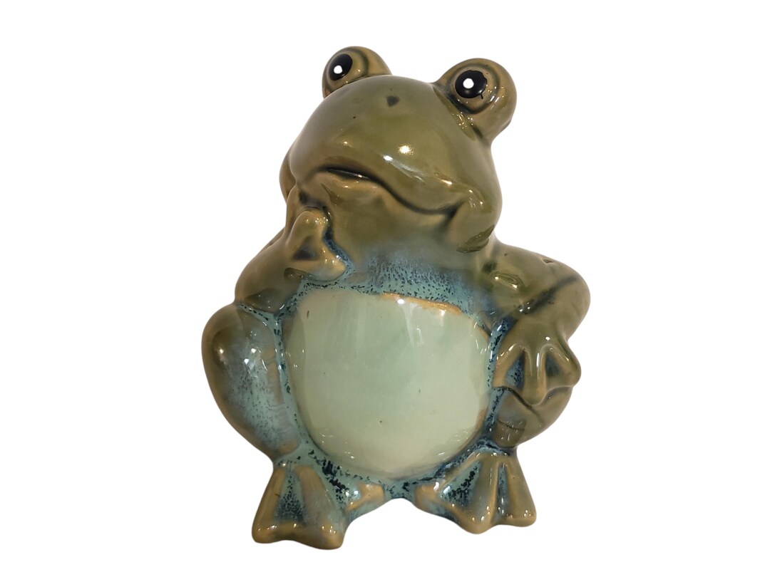 Ceramic Frog Figurine Thinking Frog Figure Anthropomorphic Amphibian ...
