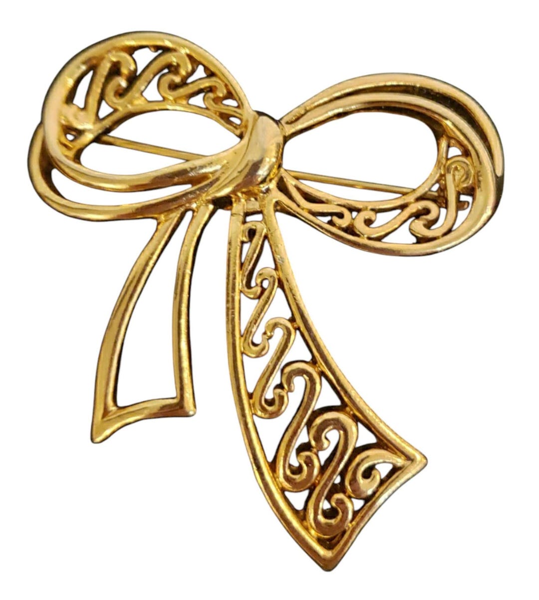 Gold Toned Open Work Bow Ribbon Brooch Pin - Etsy