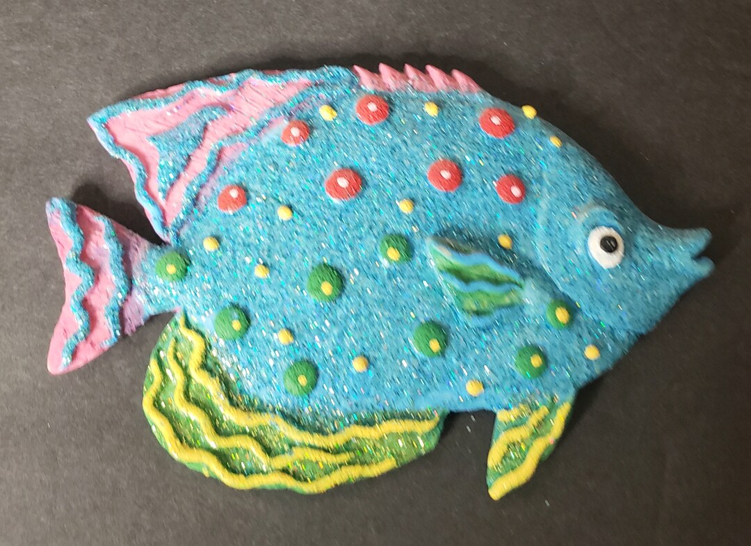 Ceramic Colorful Tropical Glitter Fish Wall Hanging Blue Pink Green - Etsy