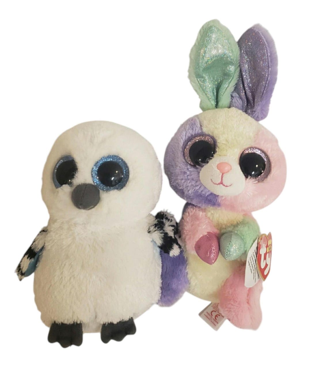 Set of 2 TY Beanie Boos Bunny Bloom Pastel Pink Purple Green Rabbit and ...