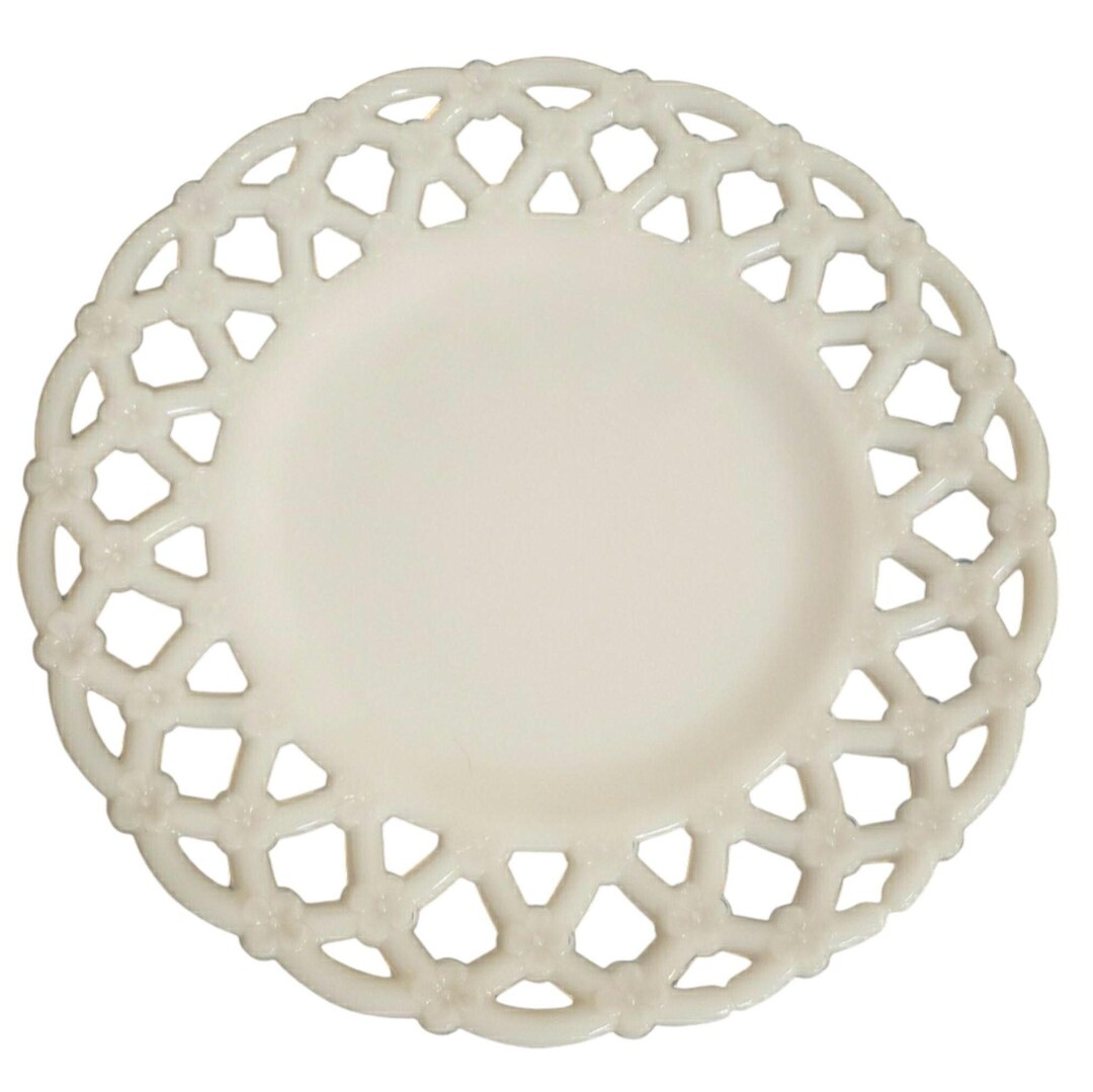 White Milk Glass Lace Edge Plate With Flowers 7 1/4" - Etsy