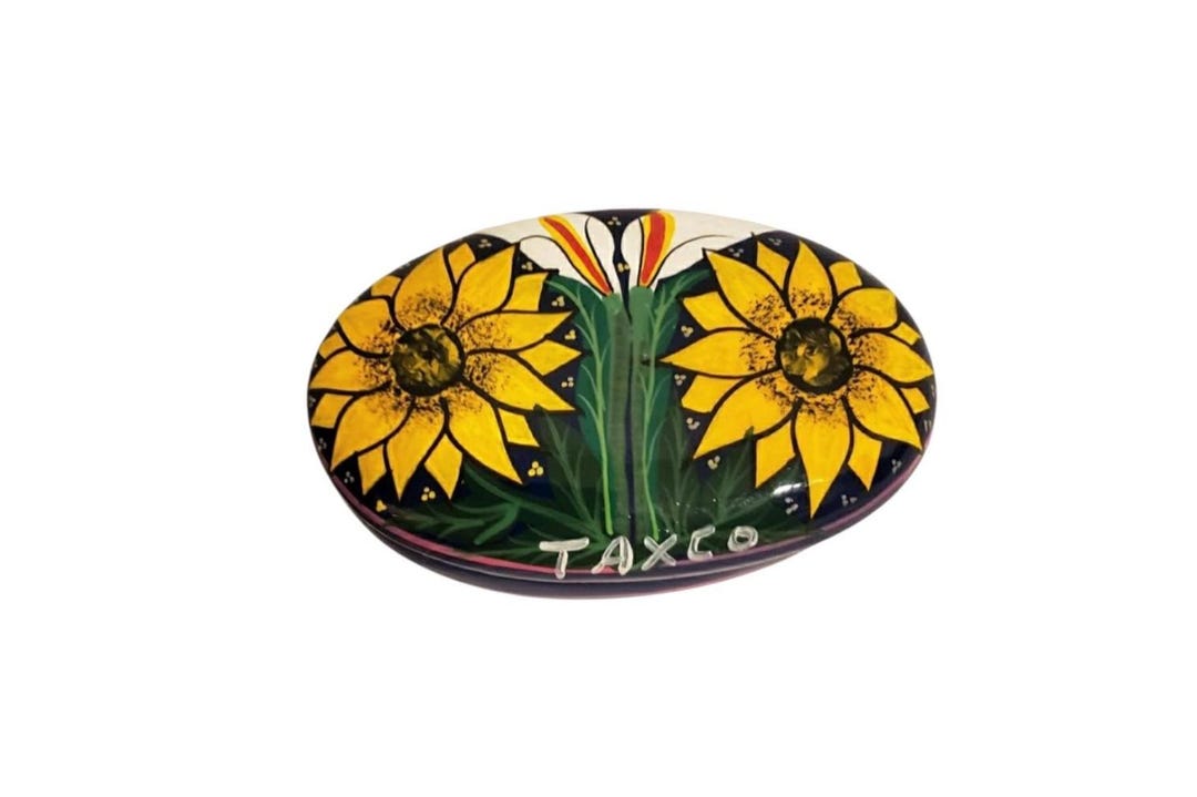 Taxco Mexico Hand Painted Sunflower and Lilly Pottery Covered Oval ...
