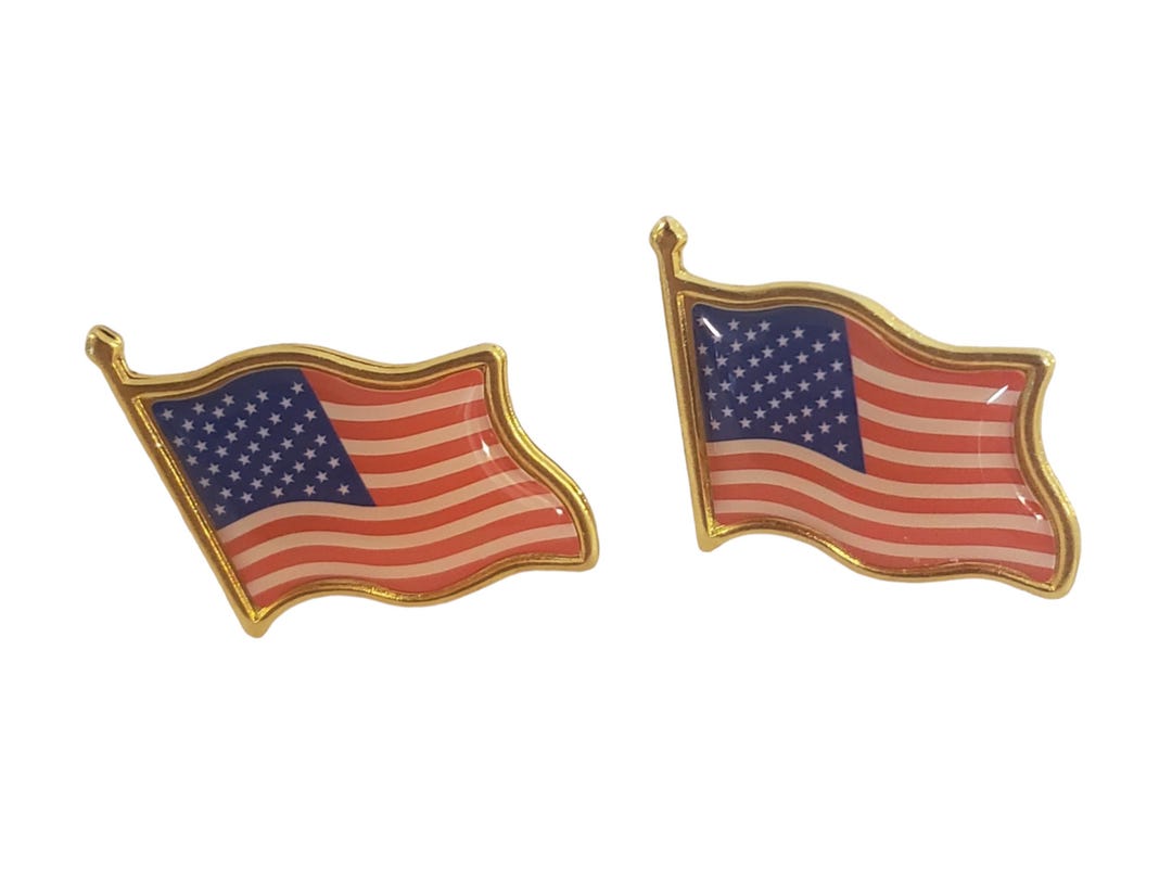 Set of 2 American Waving Flag Pins Tie Tacks Lapel Pins Gold Toned ...
