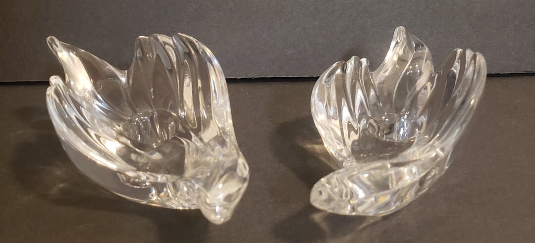 Set of 2 Heavy Clear Glass Bird Taper Candle Holders - Etsy