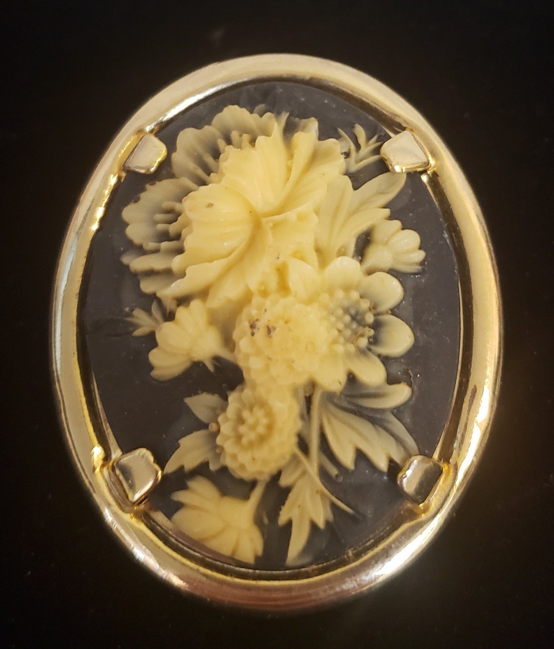 Gold Toned Oval Floral Cameo Brooch Pin - Etsy