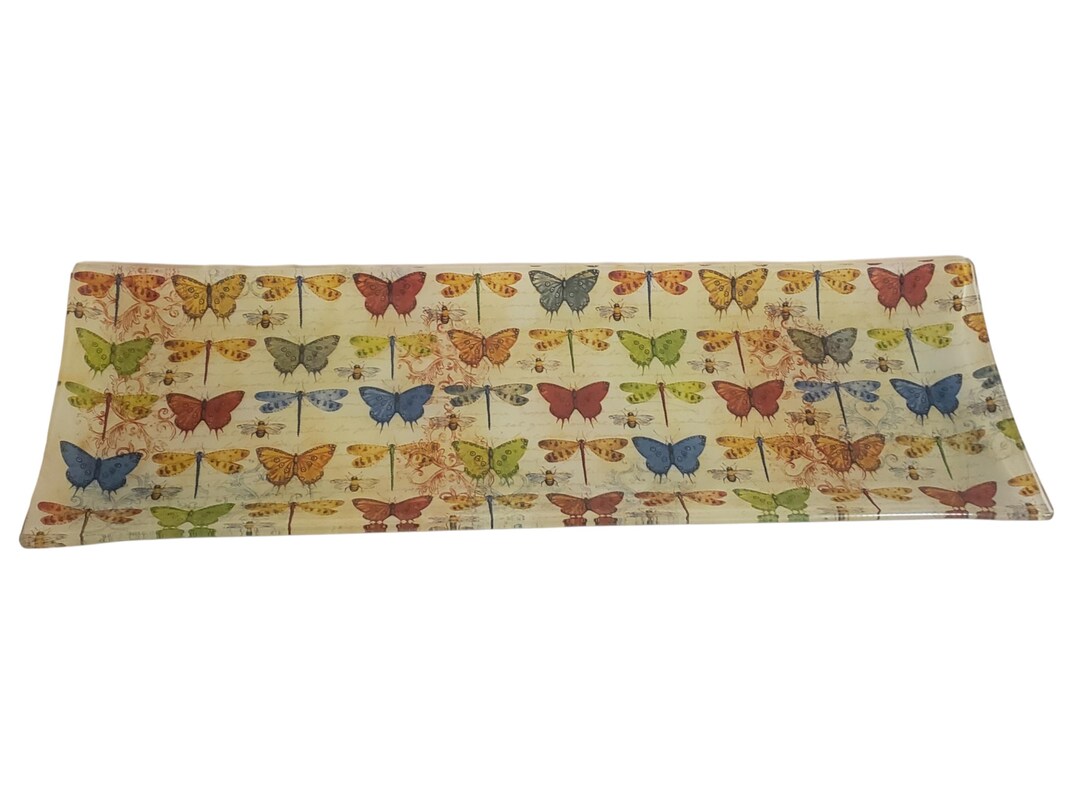 Rectangle Glass Butterfly Bees and Dragonflies Tray Serving Dish - Etsy