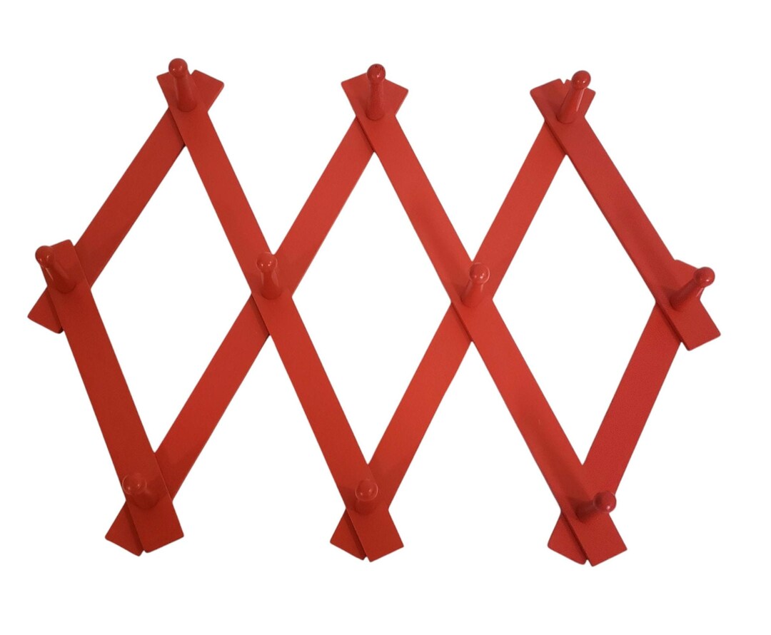 Red Wooden Accordion Wall Rack With Pegs, Expandable Light Wood Rack ...