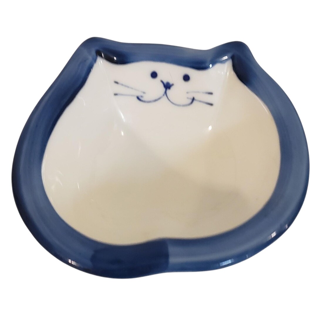 Vintage Blue and White Cat Face Dish Bowl Trinket Dish - Etsy