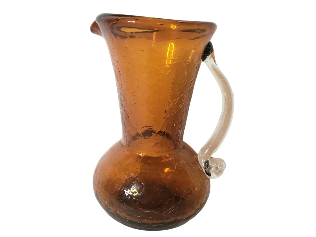 Mini Crackle Glass Brown Pitcher With Clear Handle - Etsy