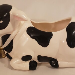 Cow Planter Black and White With Bell Holland Floral 1990 Ceramic ...