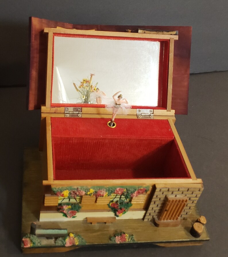 Swiss Alpine Chalet Musical Wooden Jewelry Box With Twirling Revolving ...