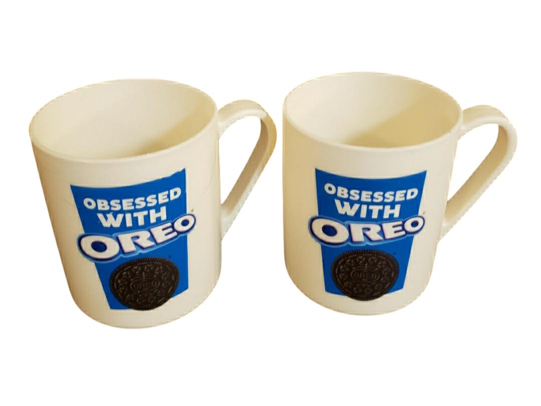 Set of 2 Obsessed With Oreo White Plastic Cups Mugs Blue Black - Etsy