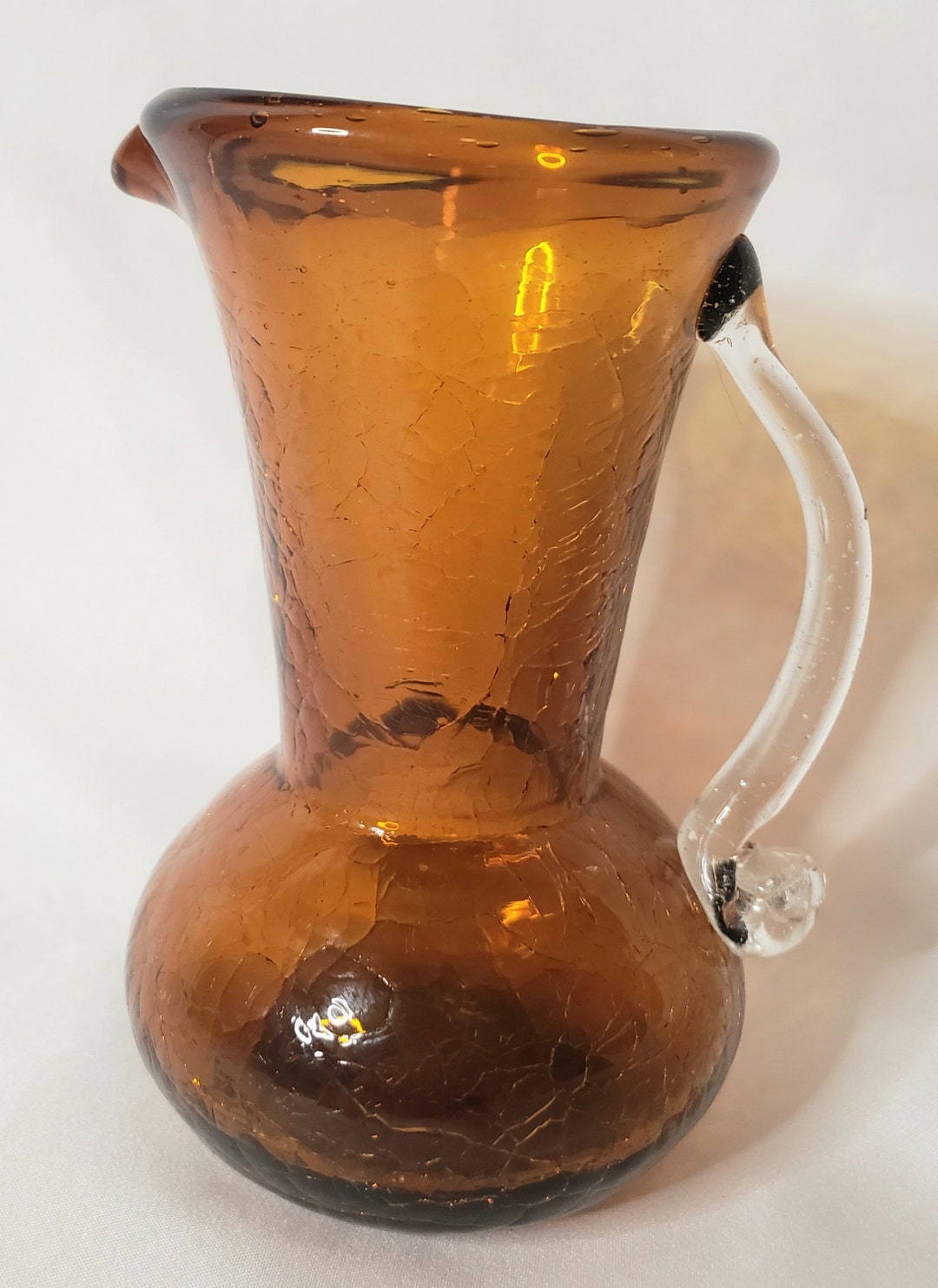 Mini Crackle Glass Brown Pitcher With Clear Handle - Etsy
