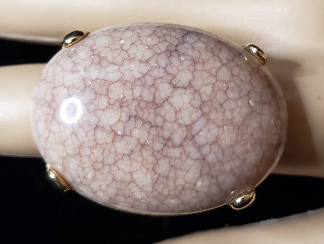 Gold Toned Beige Oval Statement Ring Cocktail Ring SZ 6 1/4 - Etsy