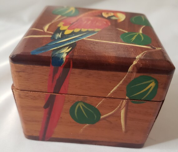 Small Hand painted square colorful wooden box with pa… - Gem
