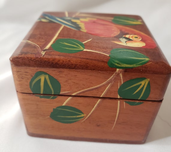 Small Hand painted square colorful wooden box with pa… - Gem