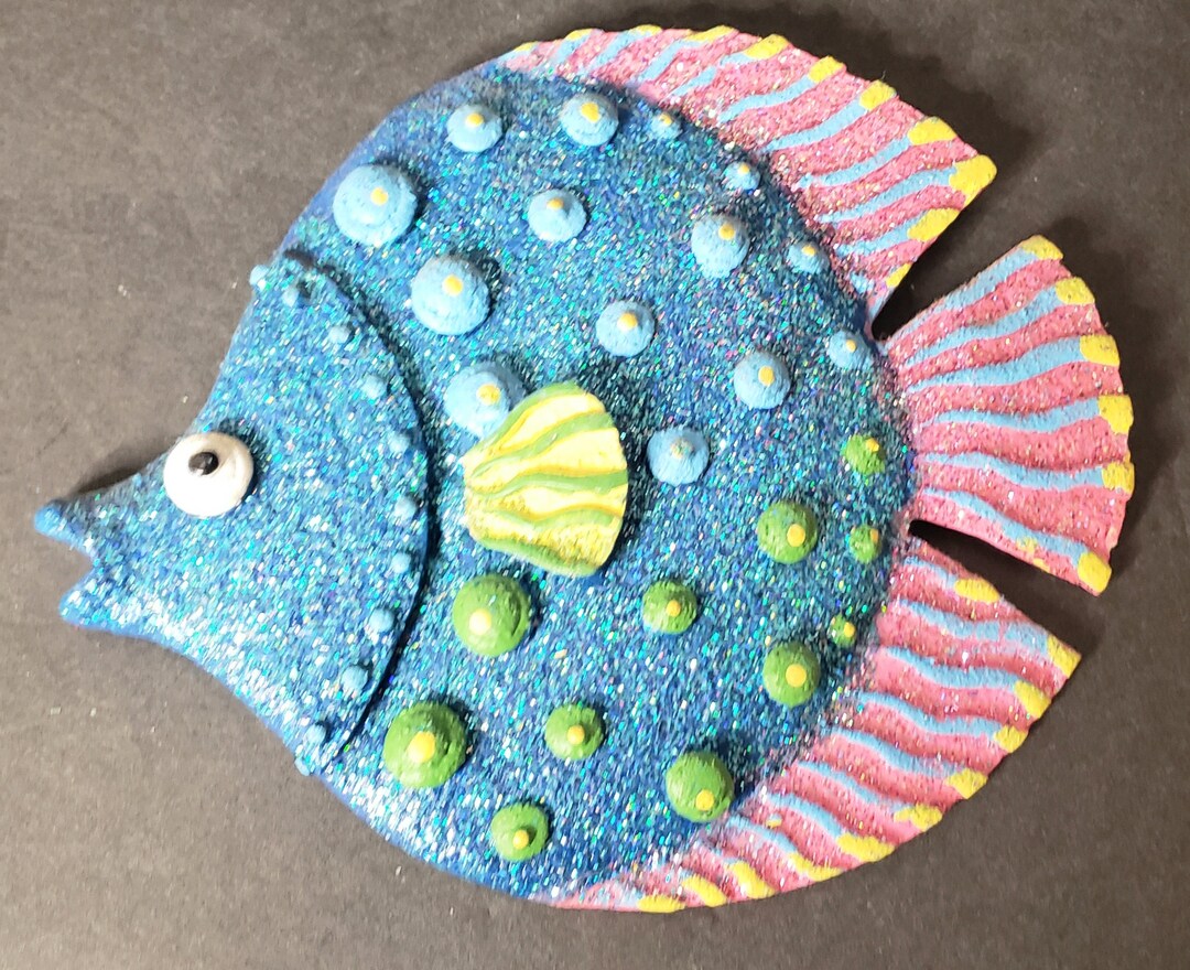 Ceramic Colorful Tropical Glitter Fish Wall Hanging Blue Pink Yellow - Etsy