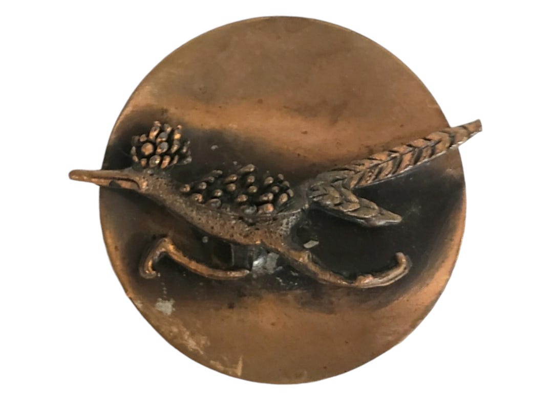 Copper 3D Roadrunner Round Brooch Pin Southwest Style - Etsy