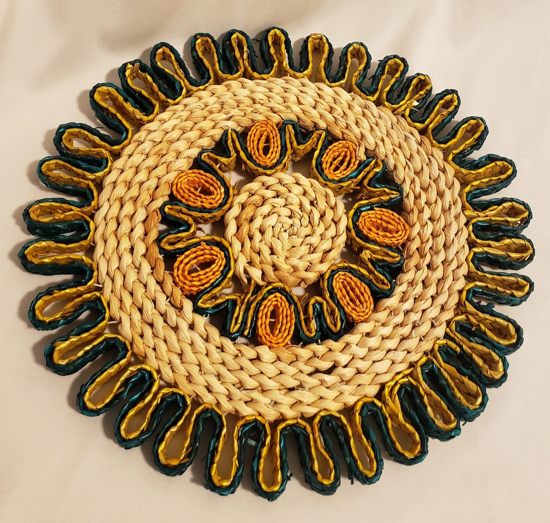 Vintage Round Wicker Rattan Straw Trivet 12 Wall Hangings Boho Decor ...