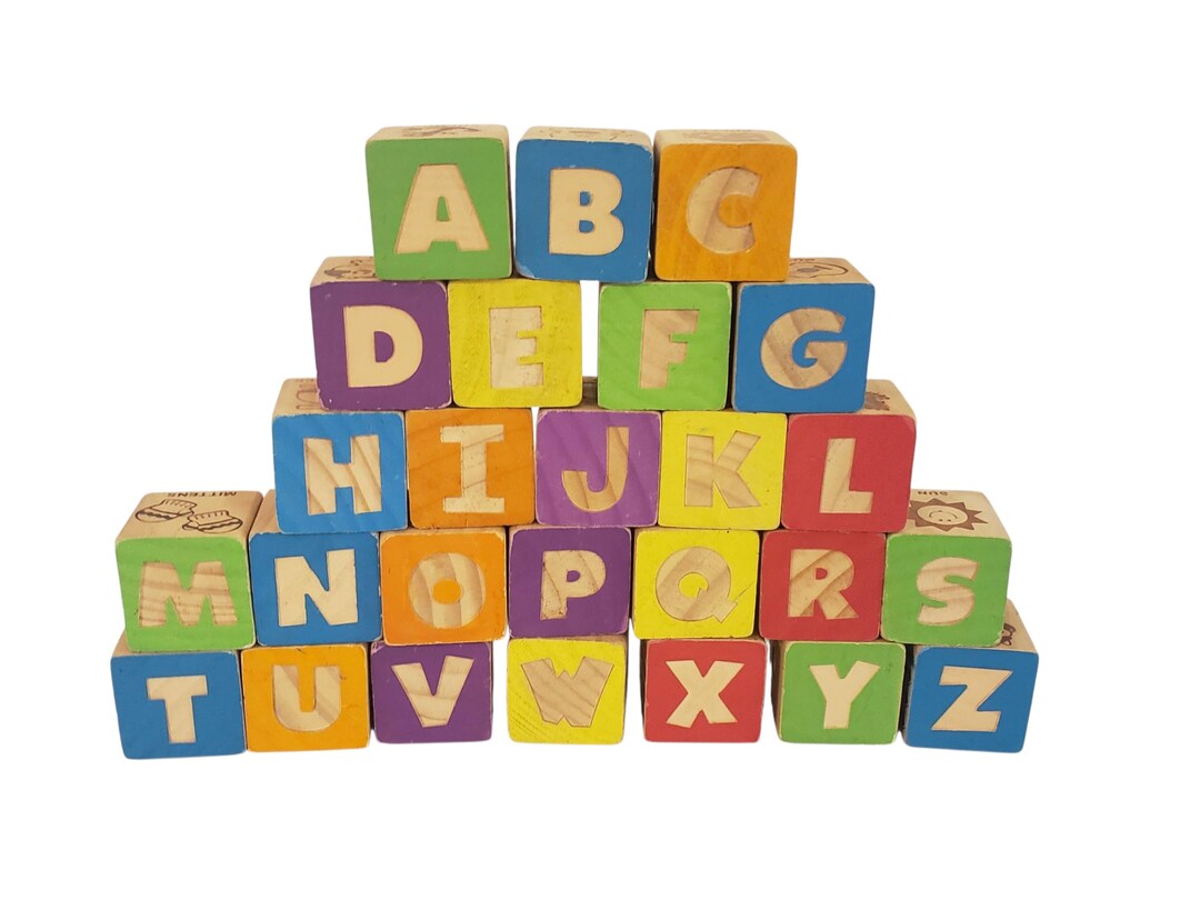 Set of 26 Wooden Alphabet Blocks A - Z Complete Alphabet 1 3/4" 1 3/4 ...