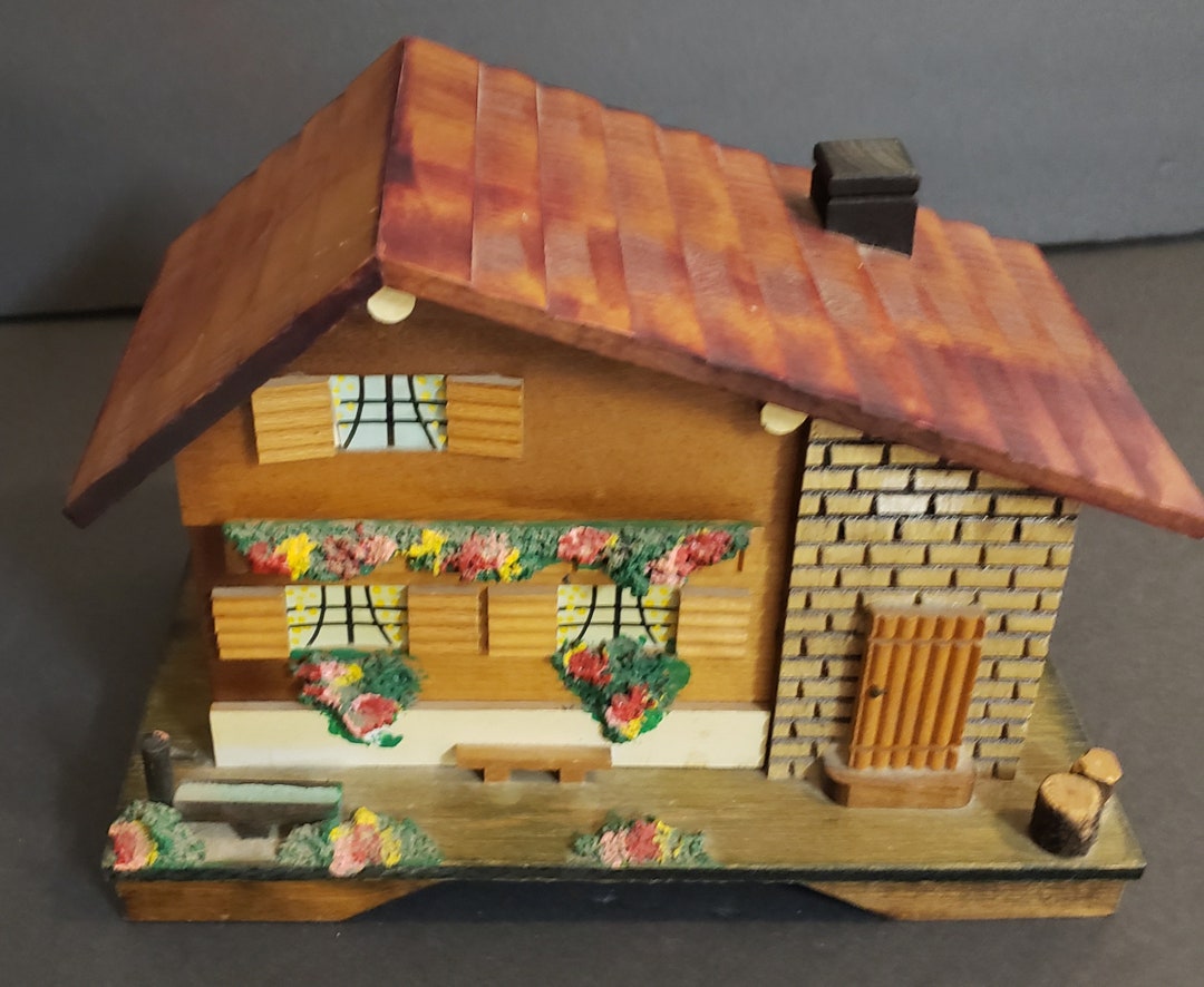 Swiss Alpine Chalet Musical Wooden Jewelry Box With Twirling Revolving ...