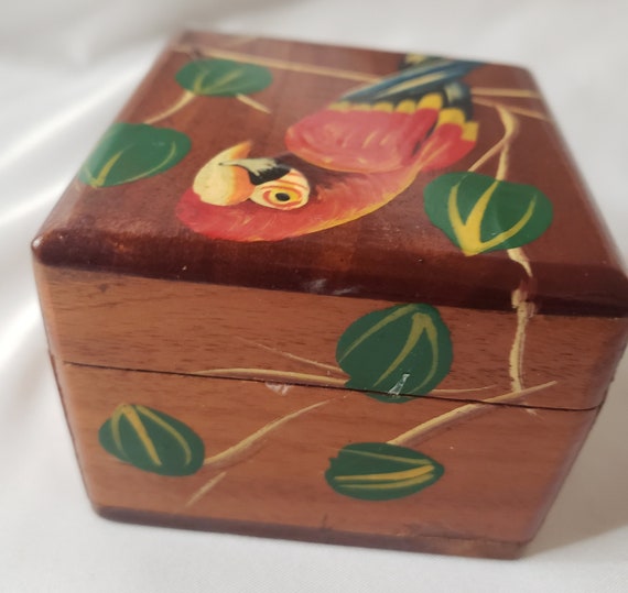 Small Hand painted square colorful wooden box with pa… - Gem