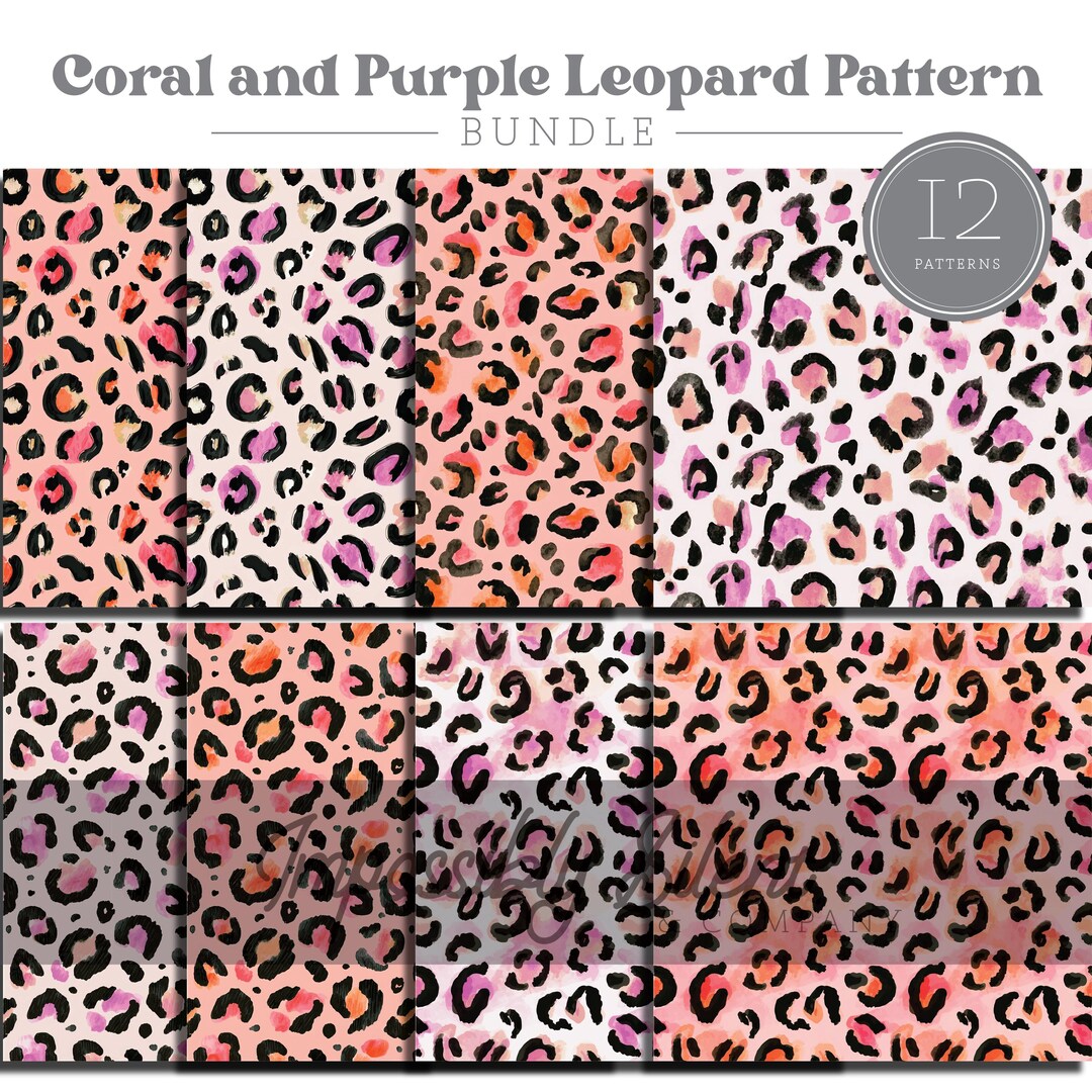 CORAL & PINK LEOPARD Pattern Bundle, Digital Paper, Instant Download ...