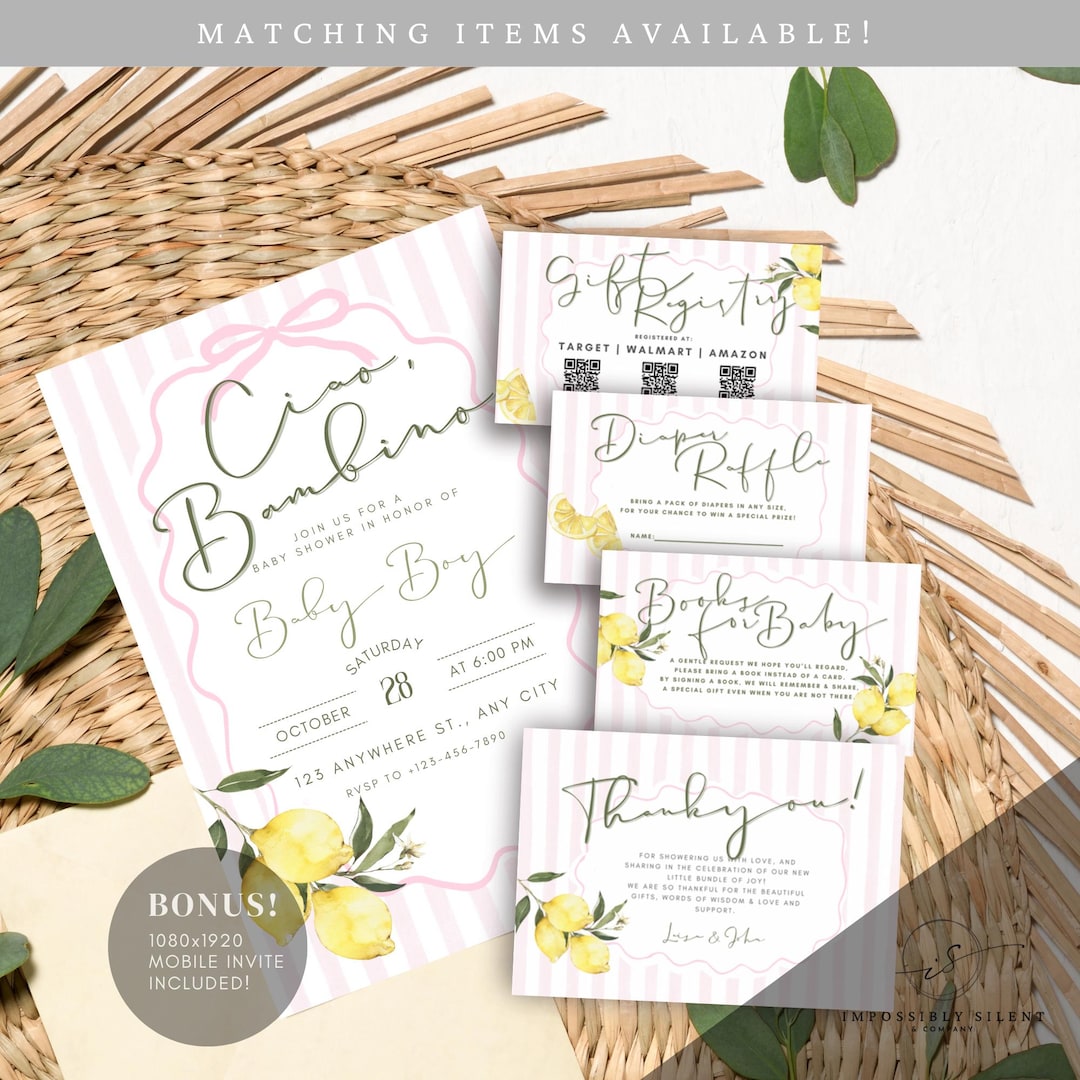 Pink Ciao Baby Shower Bundle, Customizable Italian Baby Shower Template ...