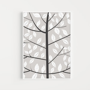 Printable Wall Art, Grey Printable, Wall Art Print, Tree Printable ...