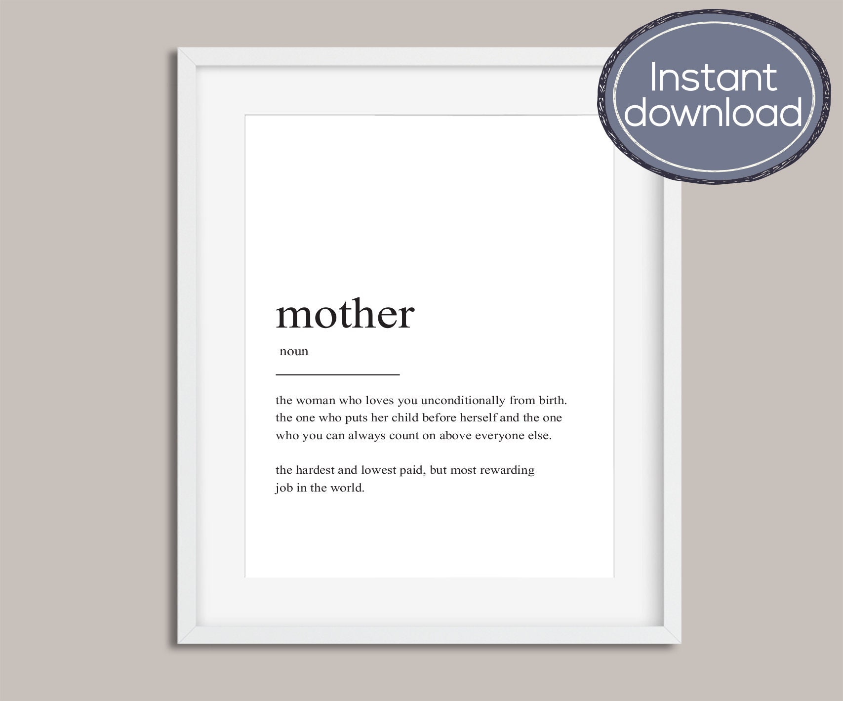 Printable Art Mothers Day Mother Definition Print Wall Art | Etsy