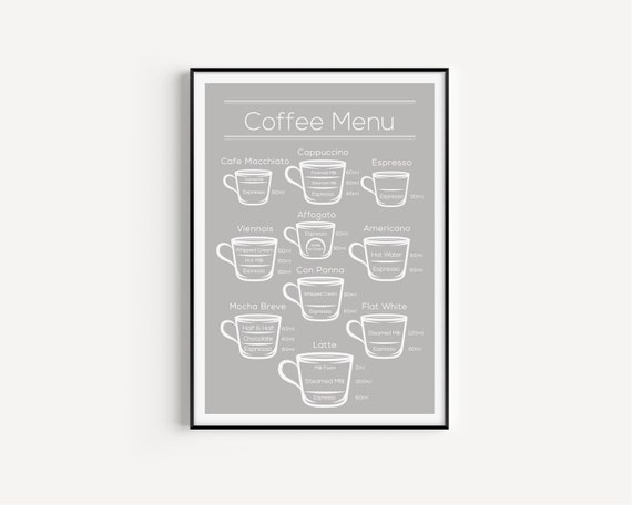 Coffee Print Coffee Printable Coffee Menu Grey Printable - Etsy