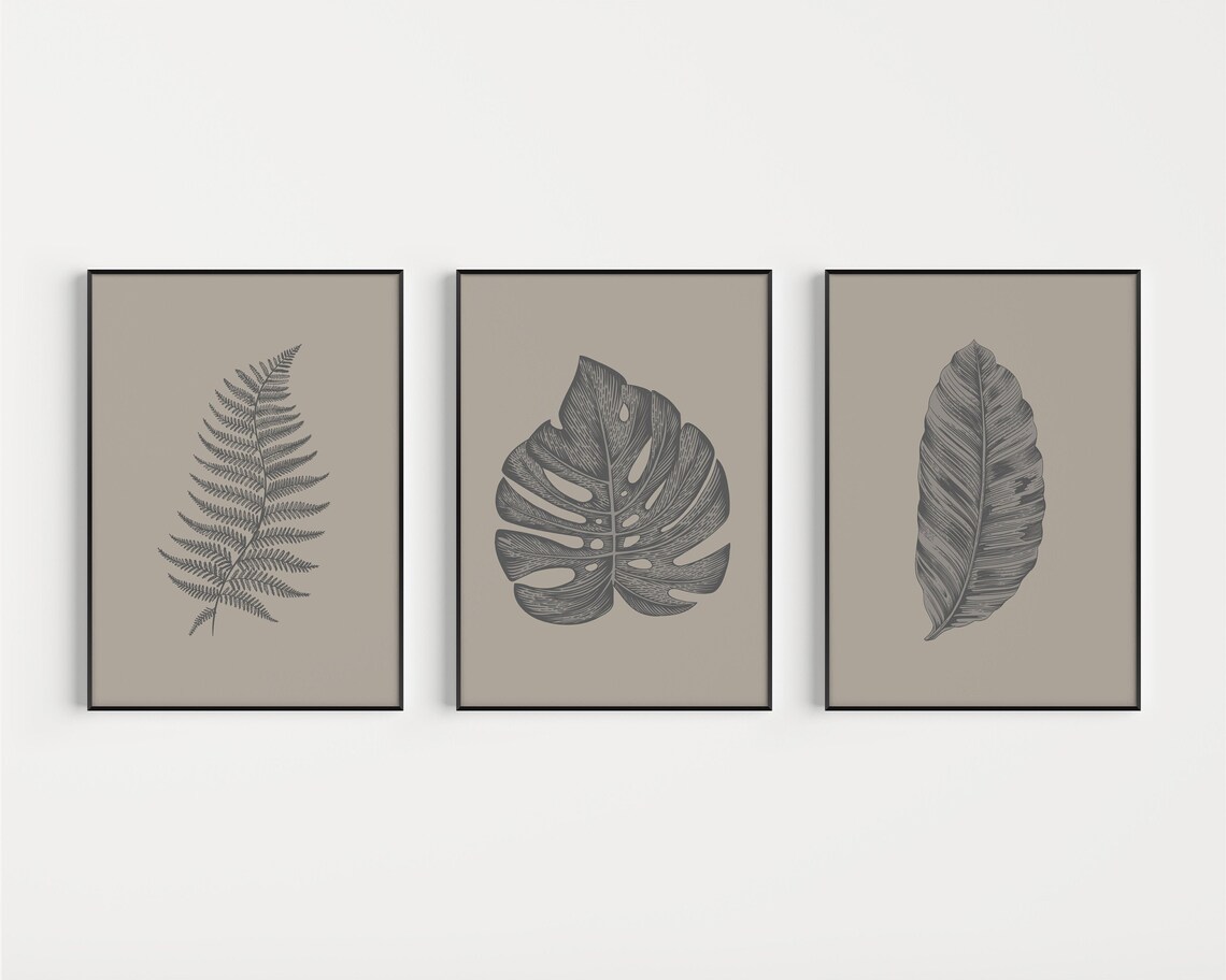 Leaf Print, Botanical Printable, Set of Prints, Leaf Wall Art, Wall Art ...