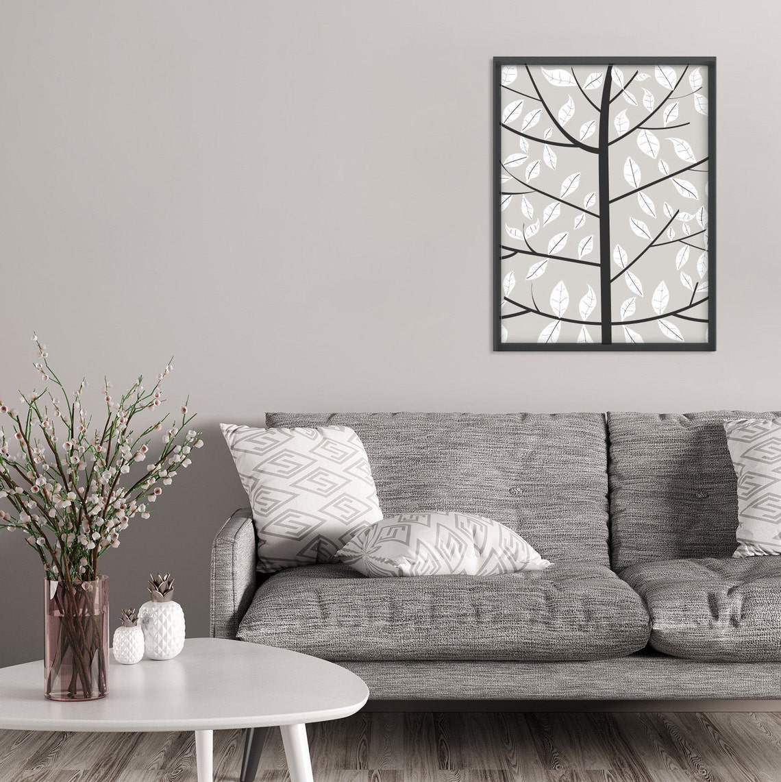 Printable Wall Art Grey Printable Wall Art Print Tree | Etsy