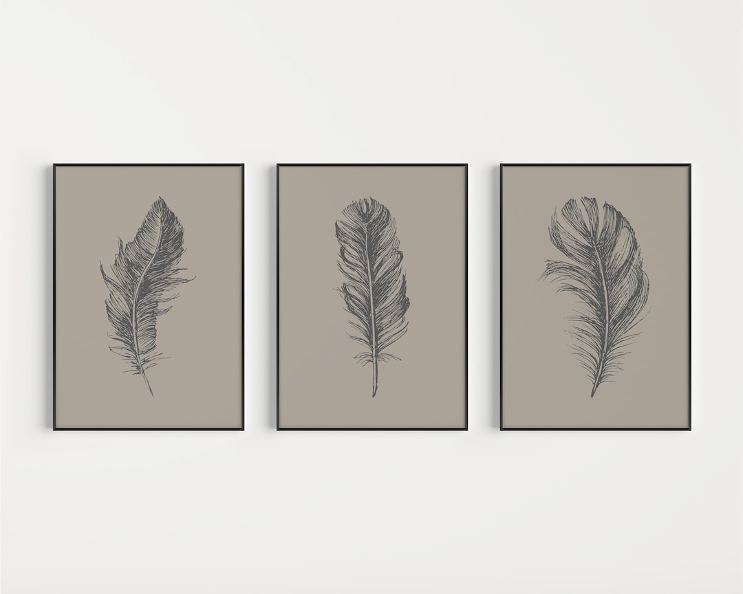 Feather Print, Printable, Set of Prints, Feather Wall Art, Wall Art ...