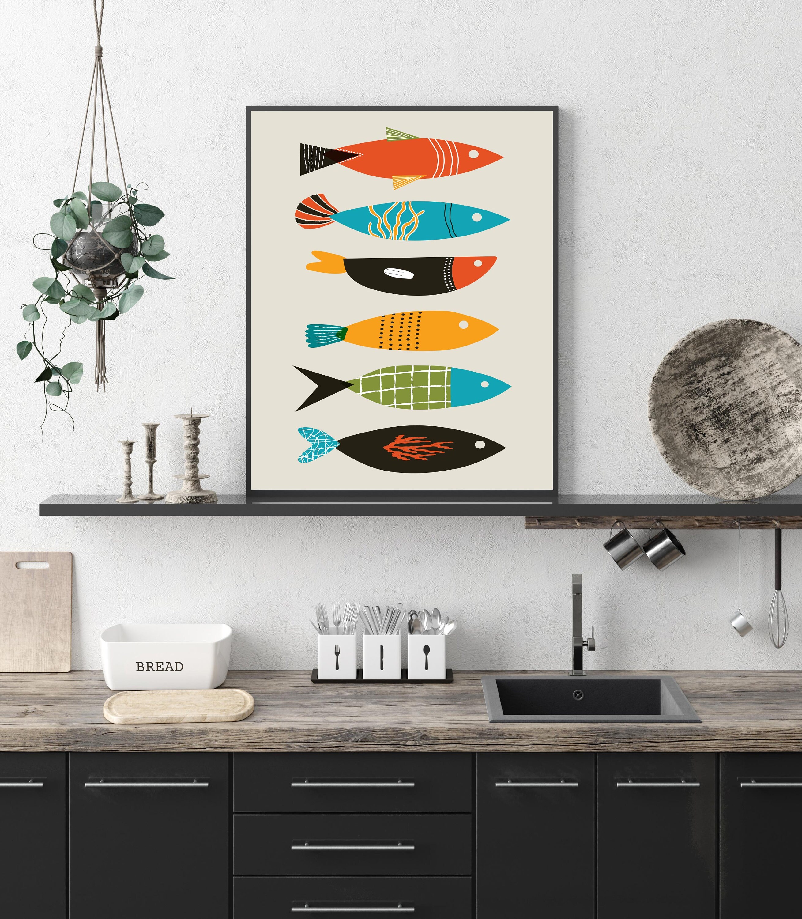 Mid Century Modern Fish Print Printable Wall Art Fish Wall - Etsy