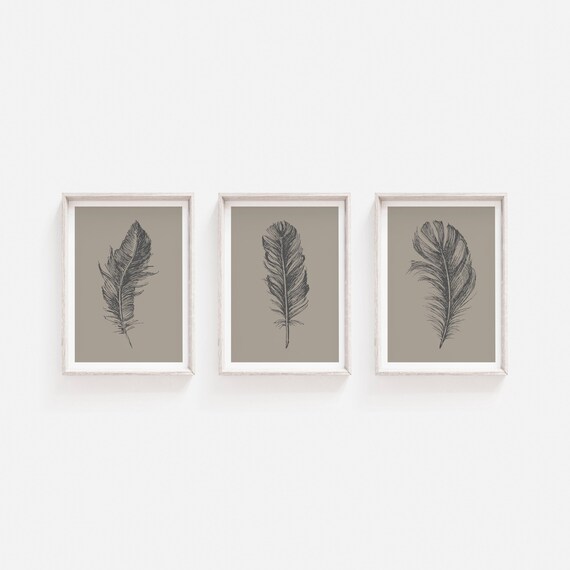 Feather Print Printable Set of Prints Feather Wall Art | Etsy