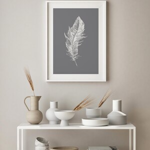 Feather Print, Grey Print, Grey Printable, Set of Prints, Feather Wall ...