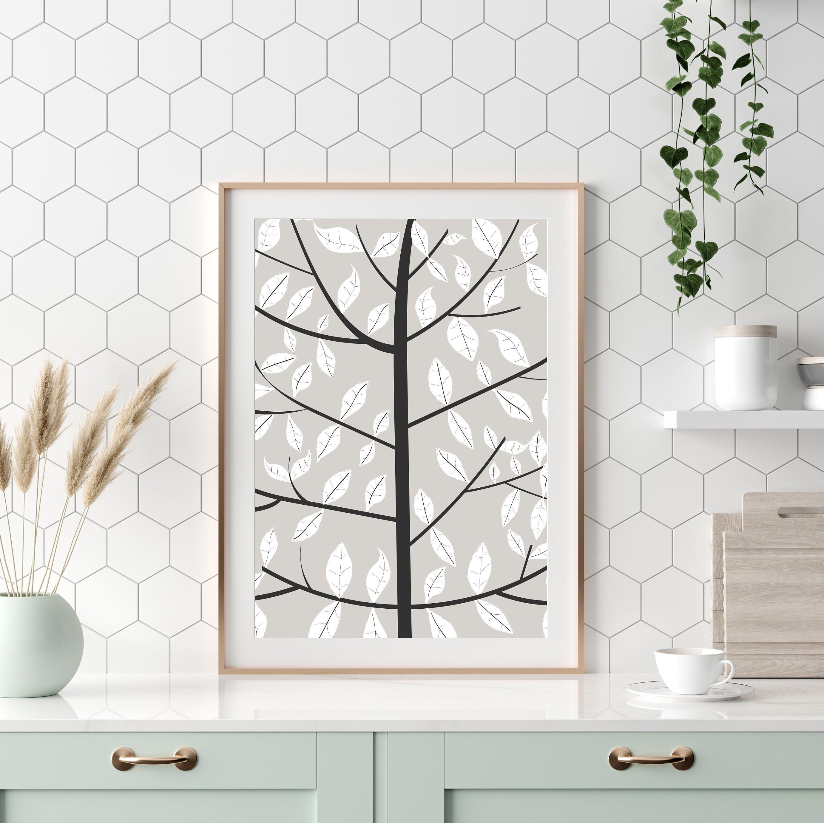 Printable Wall Art Grey Printable Wall Art Print Tree | Etsy