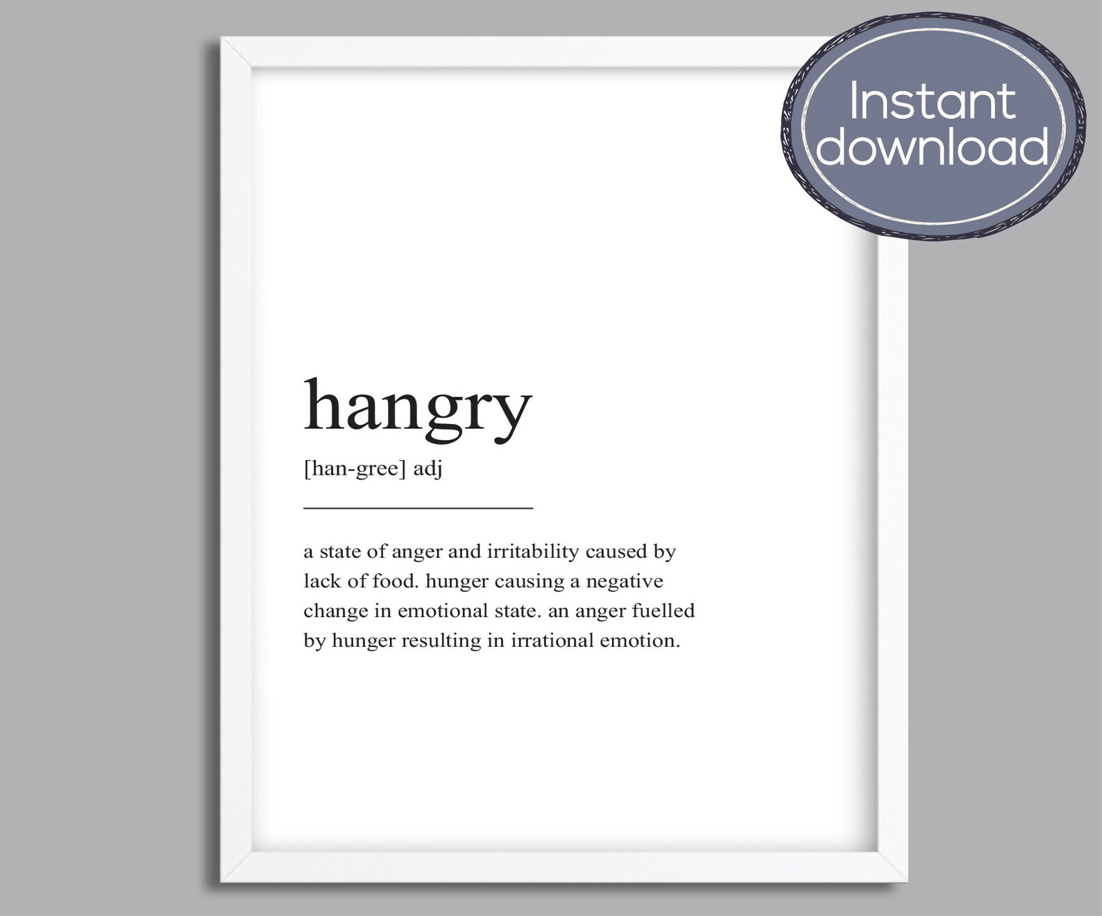 Hangry Definition Printable Wall Art Wall Art Print | Etsy
