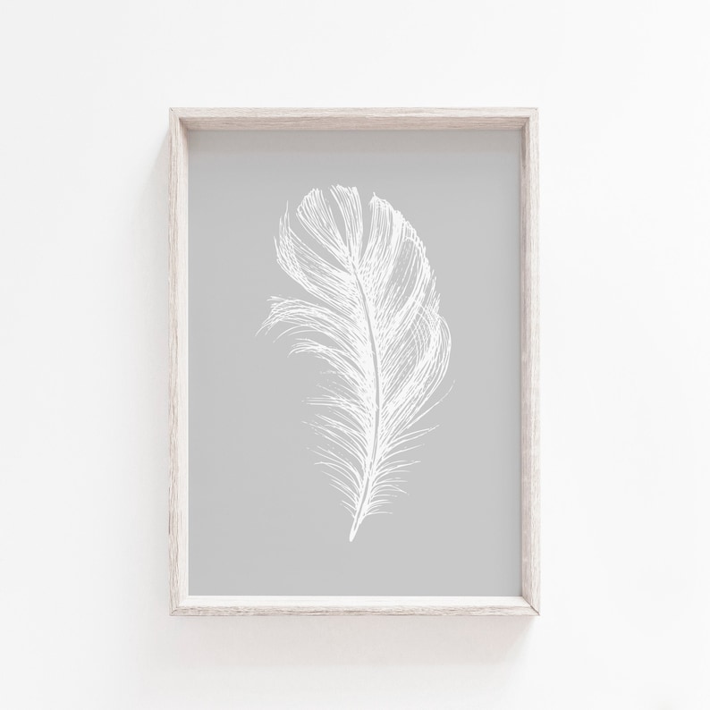 Feather Print Grey Print Grey Printable Set of Prints Grey - Etsy