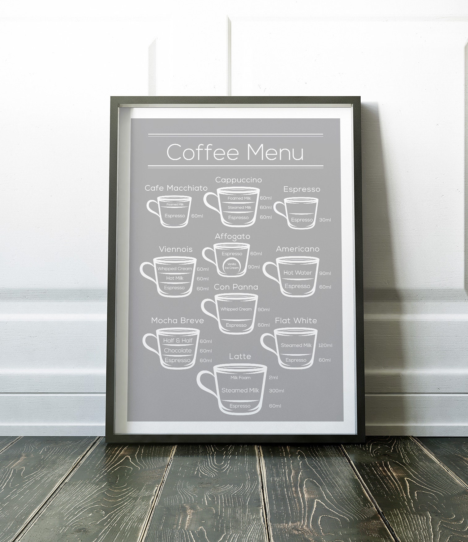 Coffee Print Coffee Printable Coffee Menu Grey Printable | Etsy