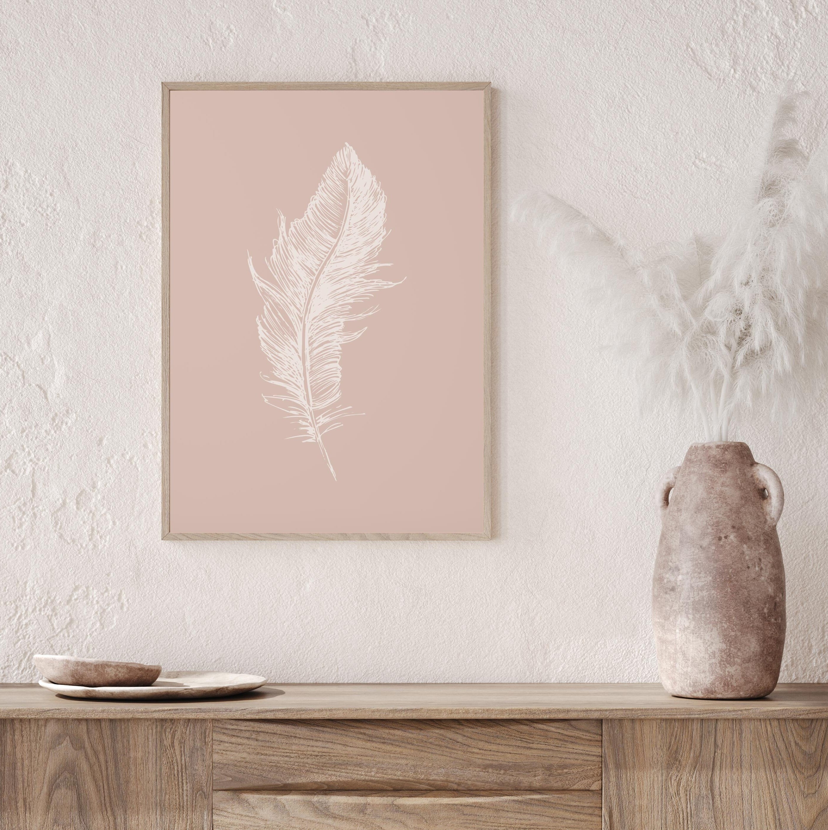 Set of Prints Feather Wall Art Pink Printable Printable | Etsy