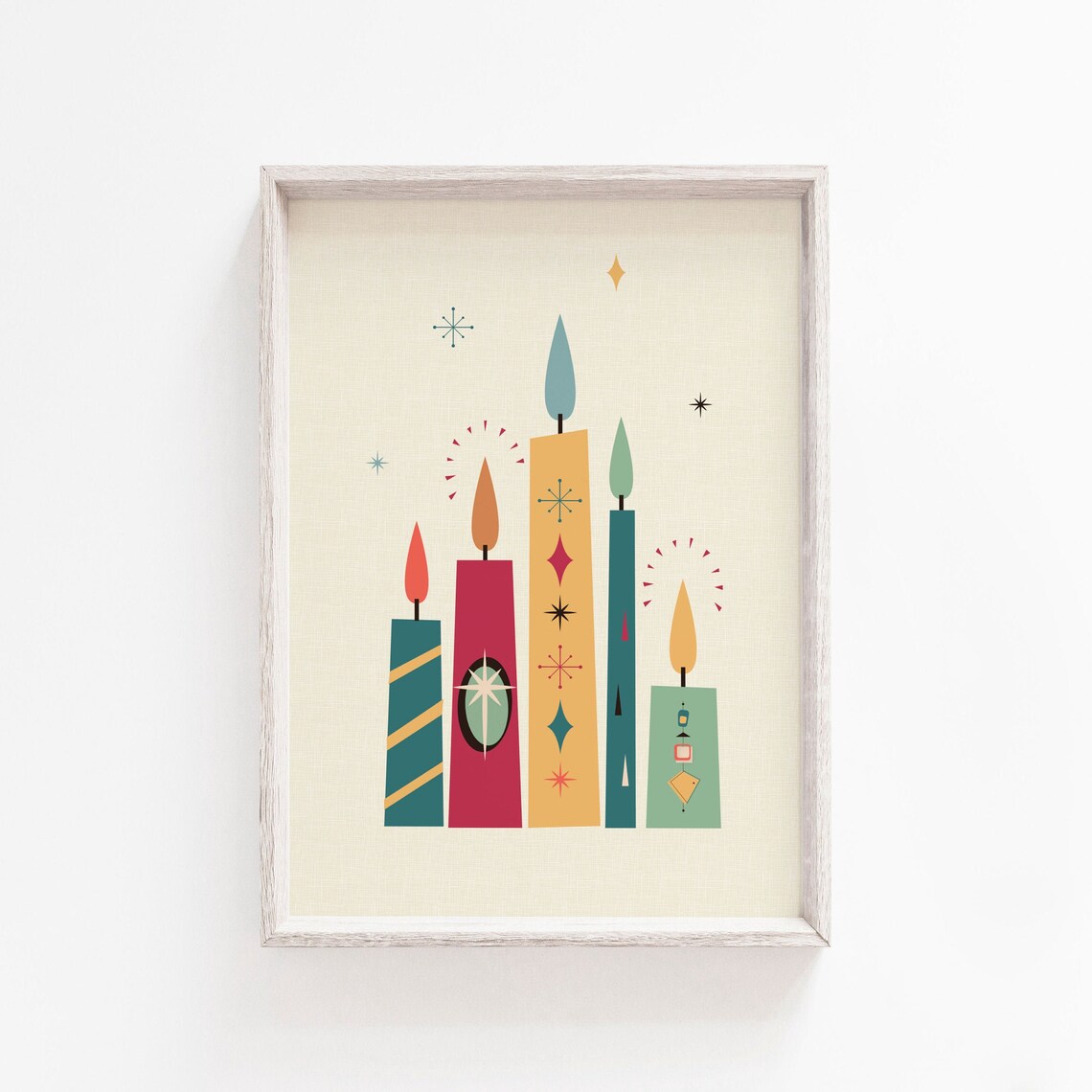 Christmas Printable Candle Art Print Christmas Print Mid - Etsy