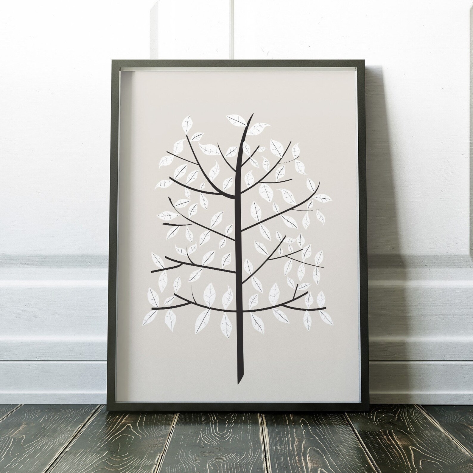 Tree Print Tree Wall Art Grey Print Tree Printable Grey | Etsy