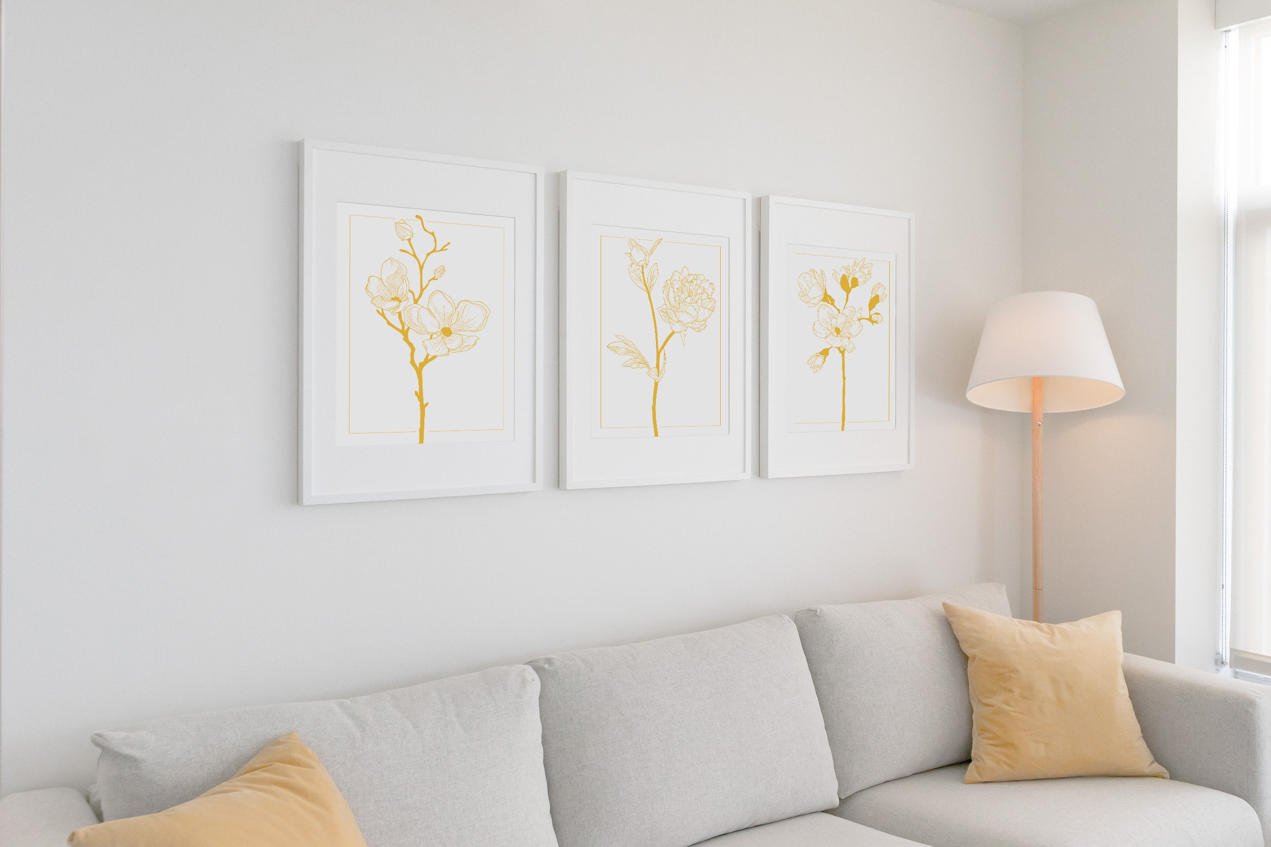 Yellow Prints, Wall Art Print, Printable, Yellow, Set of Prints, Flower ...