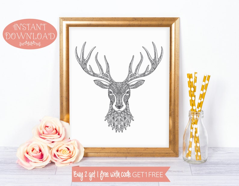 Printable Wall Art Stag Print Stag Art Downloadable Wall | Etsy