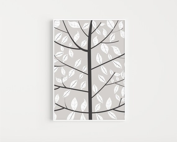 Printable Wall Art Grey Printable Wall Art Print Tree | Etsy